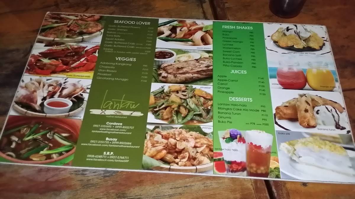 Menu at Lantaw Busay restaurant, Cebu City