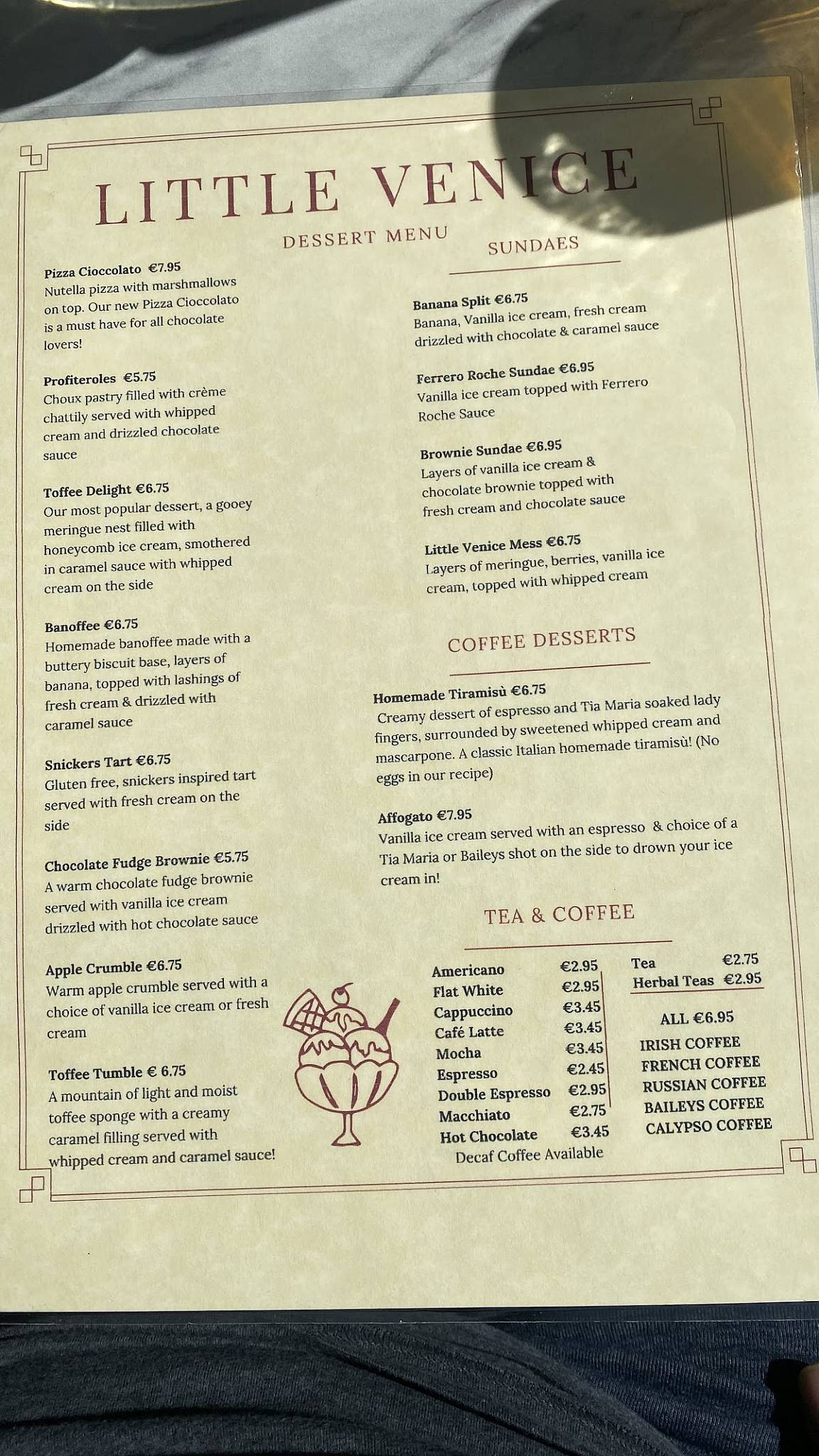 Menu at Little Venice Restaurant, Dublin, Old Airport Rd