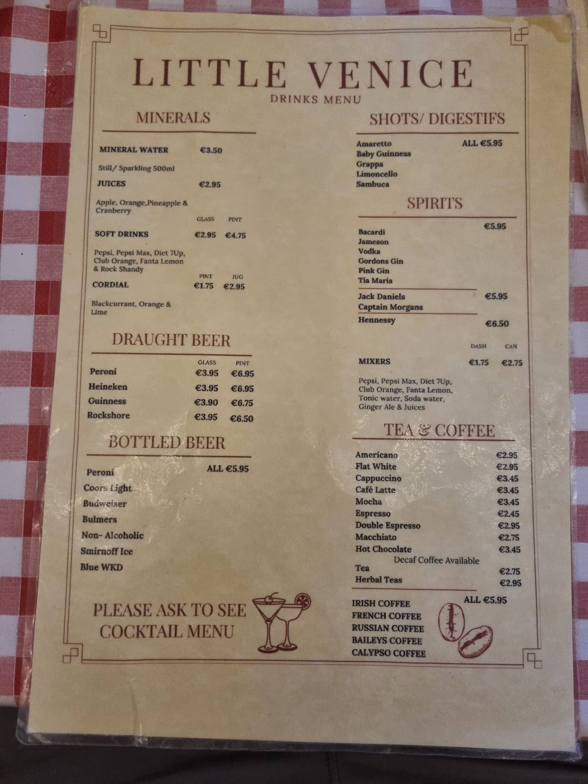 Menu at Little Venice Restaurant, Dublin, Old Airport Rd