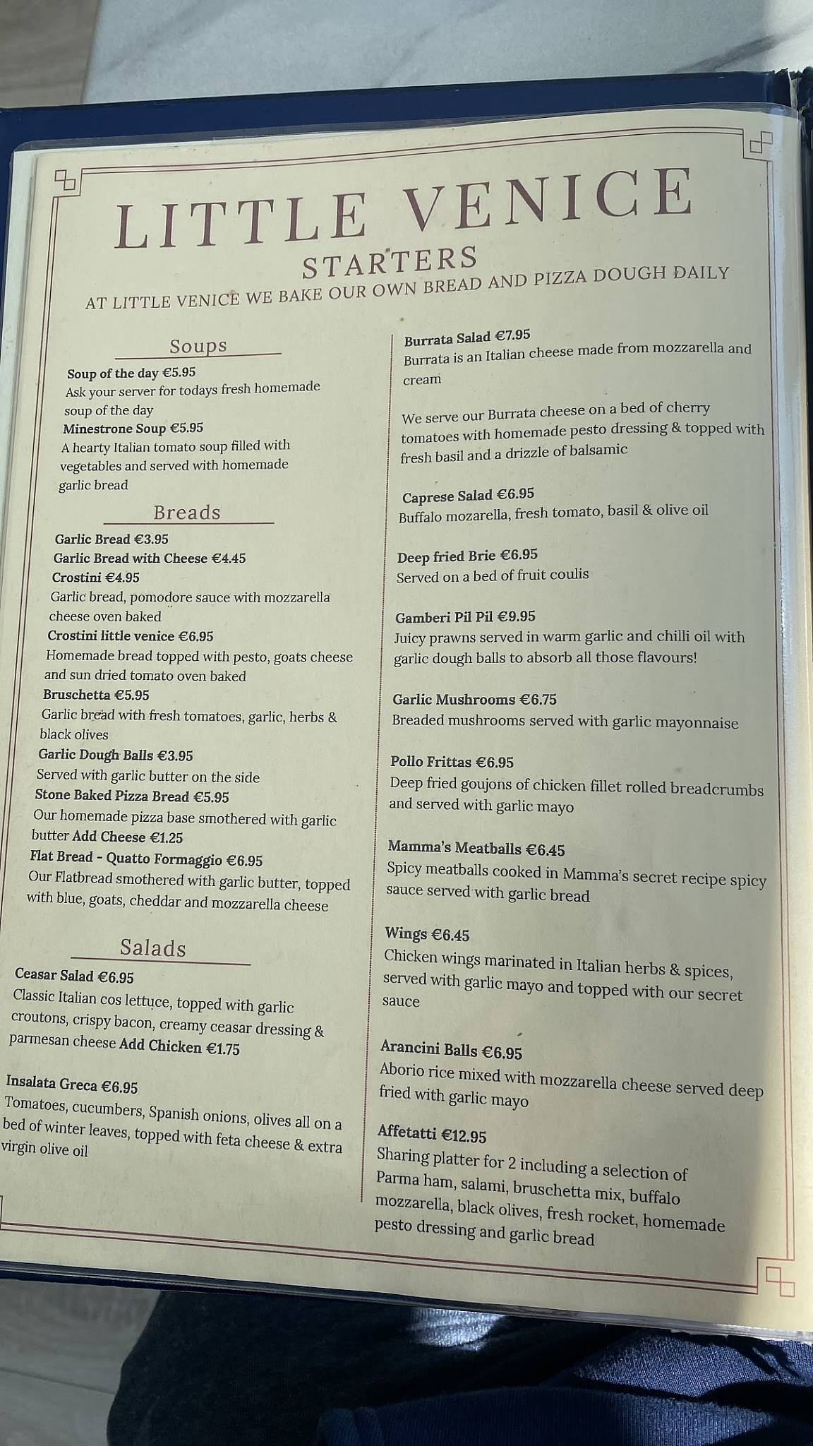 Menu at Little Venice Restaurant, Dublin, Old Airport Rd