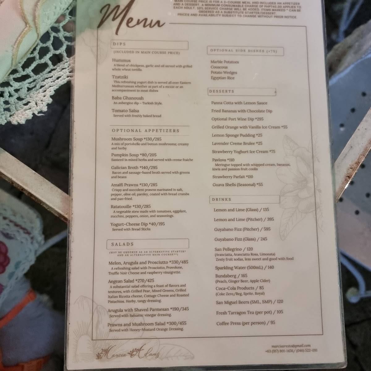 Menu at Marcia Adams' Restaurant, Tagaytay
