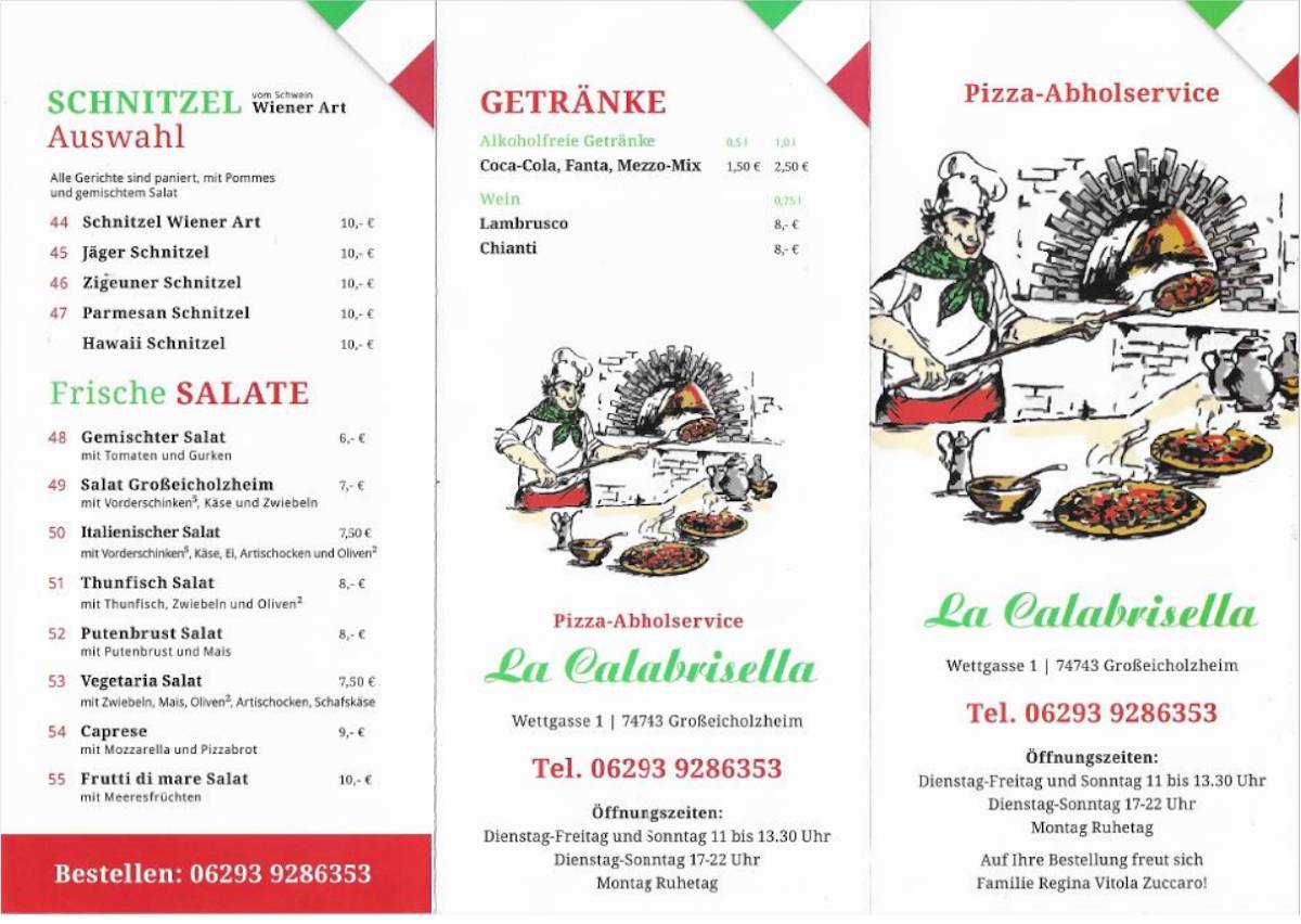 Speisekarte von Pizzaservice La Calabrisella, Seckach