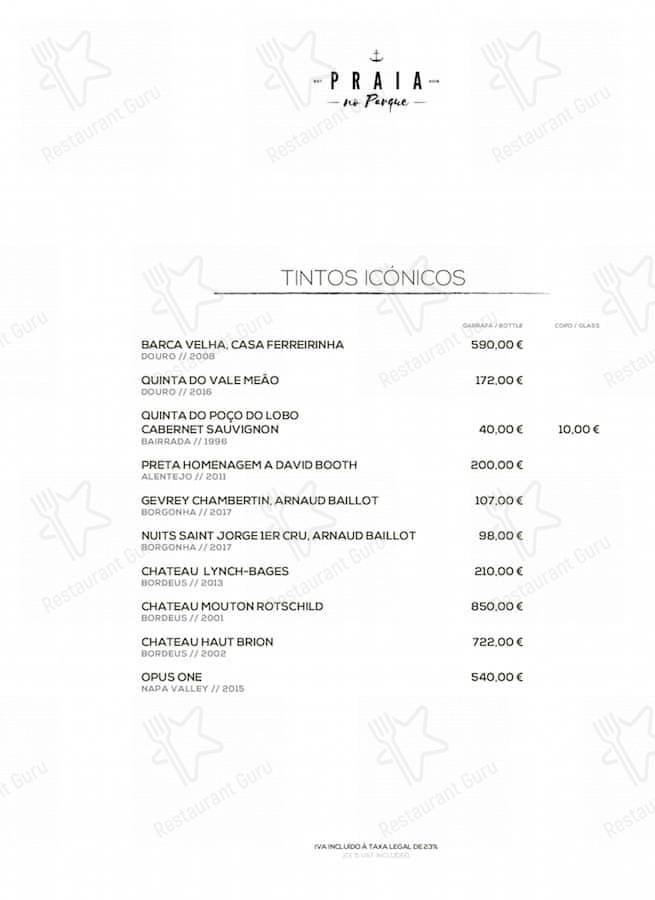 Menu em Praia no Parque churrascaria, Lisboa