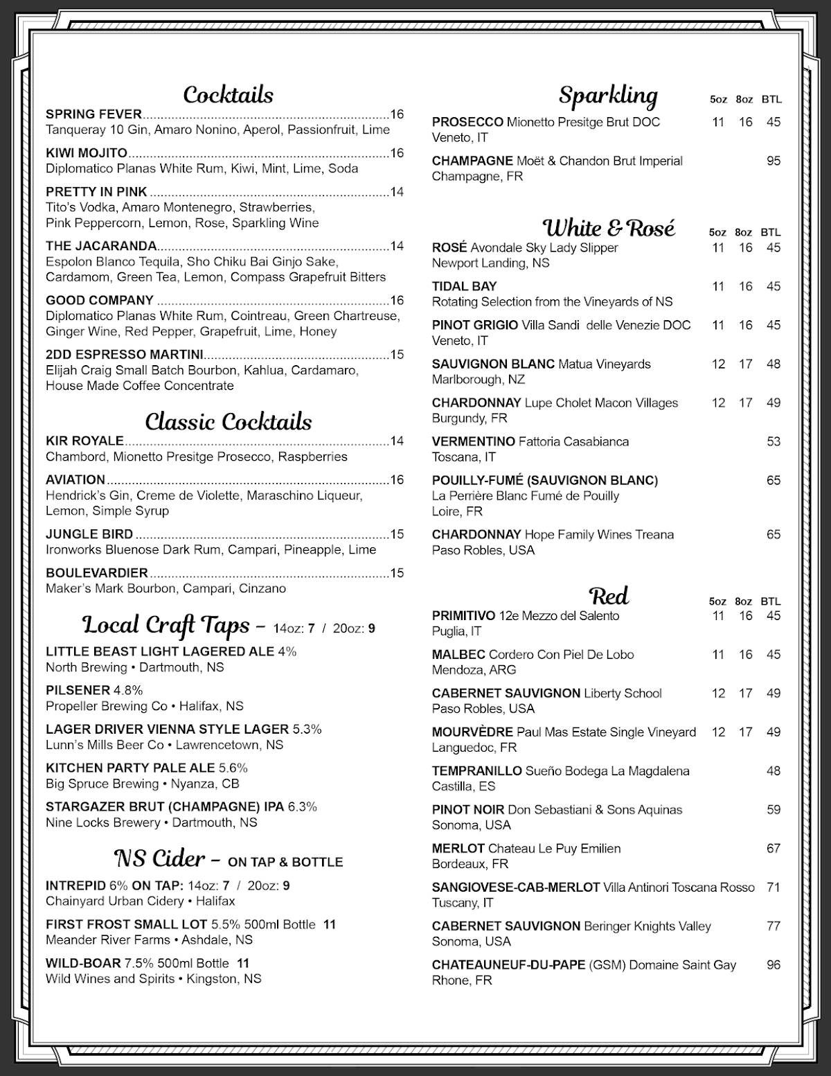 Menu at 2 Doors Down Food & Wine Dartmouth pub & bar, Dartmouth
