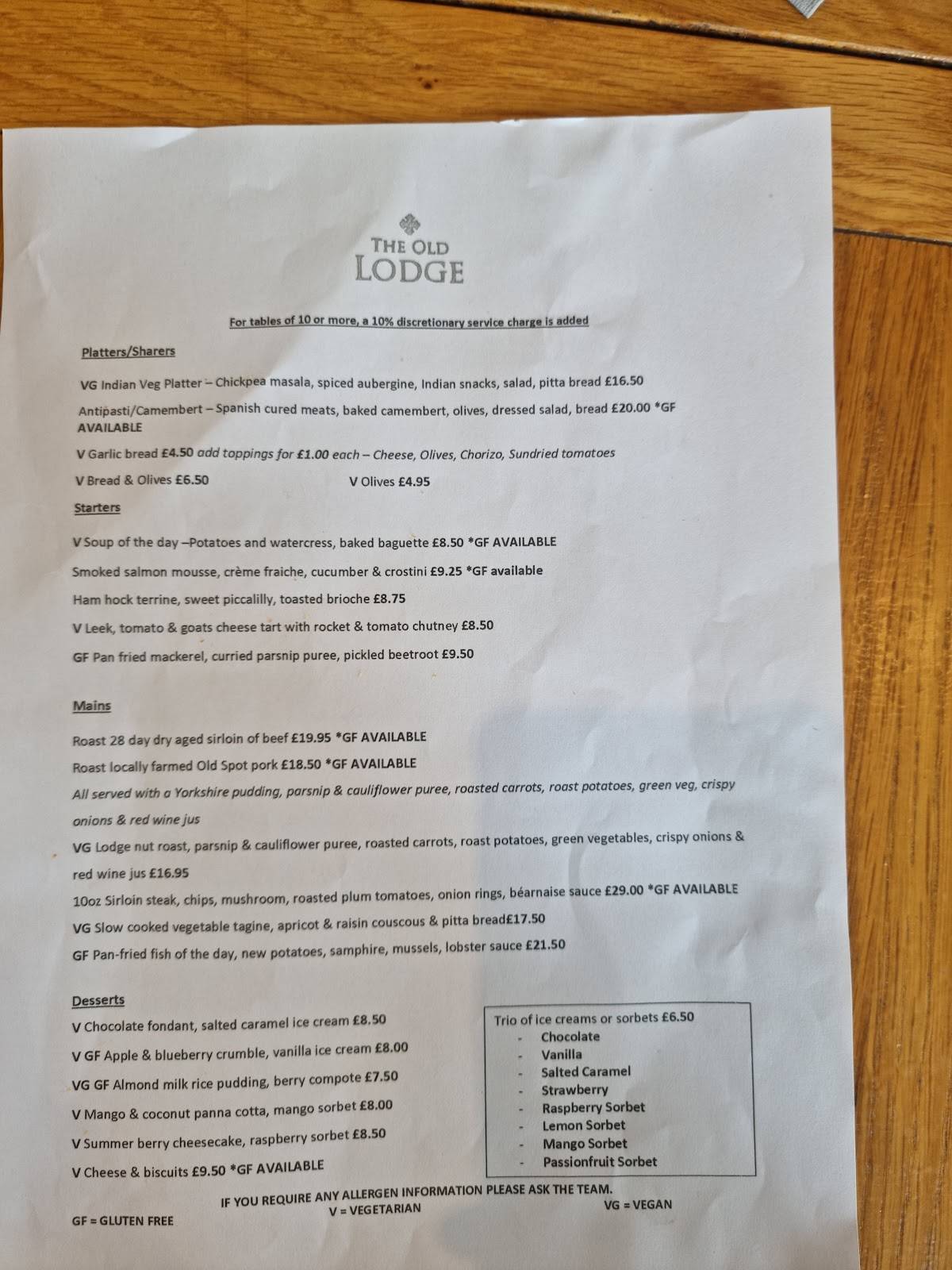 Menu at The Old Lodge pub & bar, Stroud