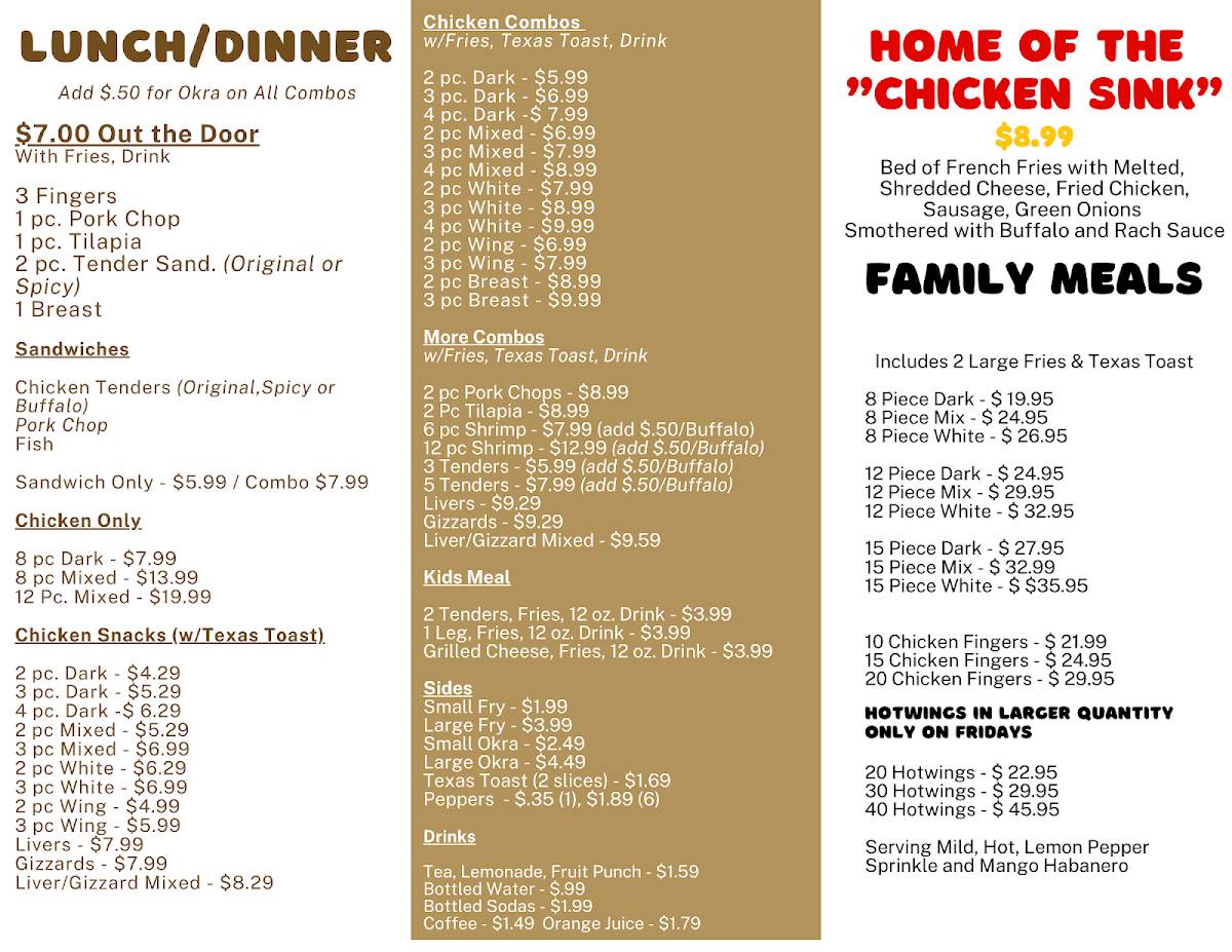 Menu at Pyle's Chicken Delite restaurant, Thomasville