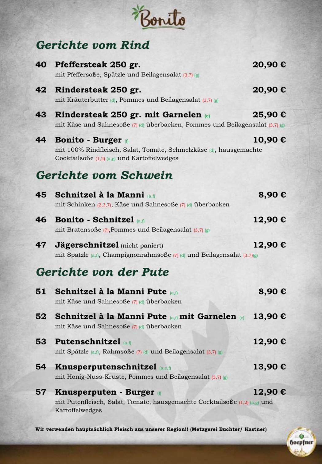 Speisekarte von Bonito restaurant, Deutschland