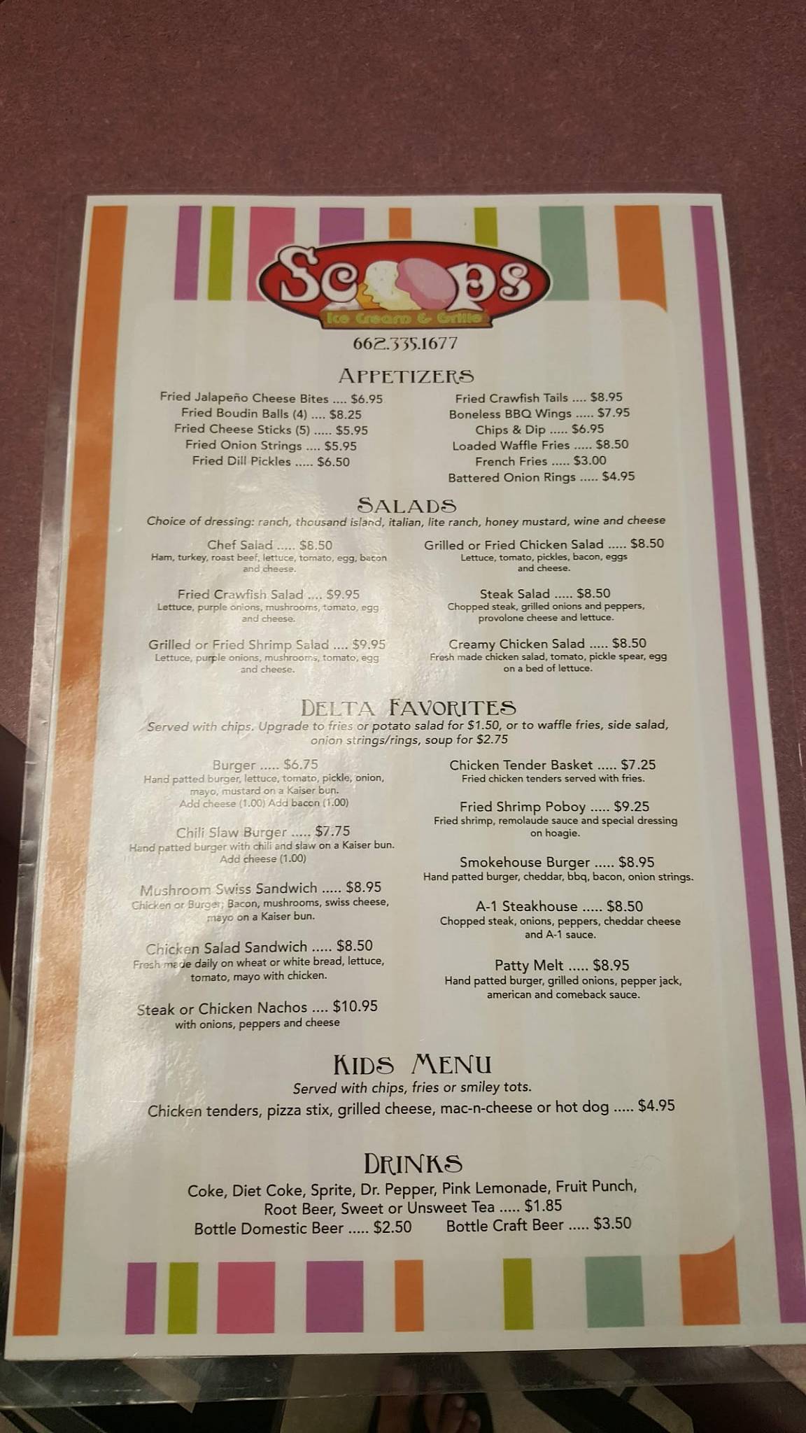 Menu at Scoops Ice Cream & Grille restaurant, Greenville
