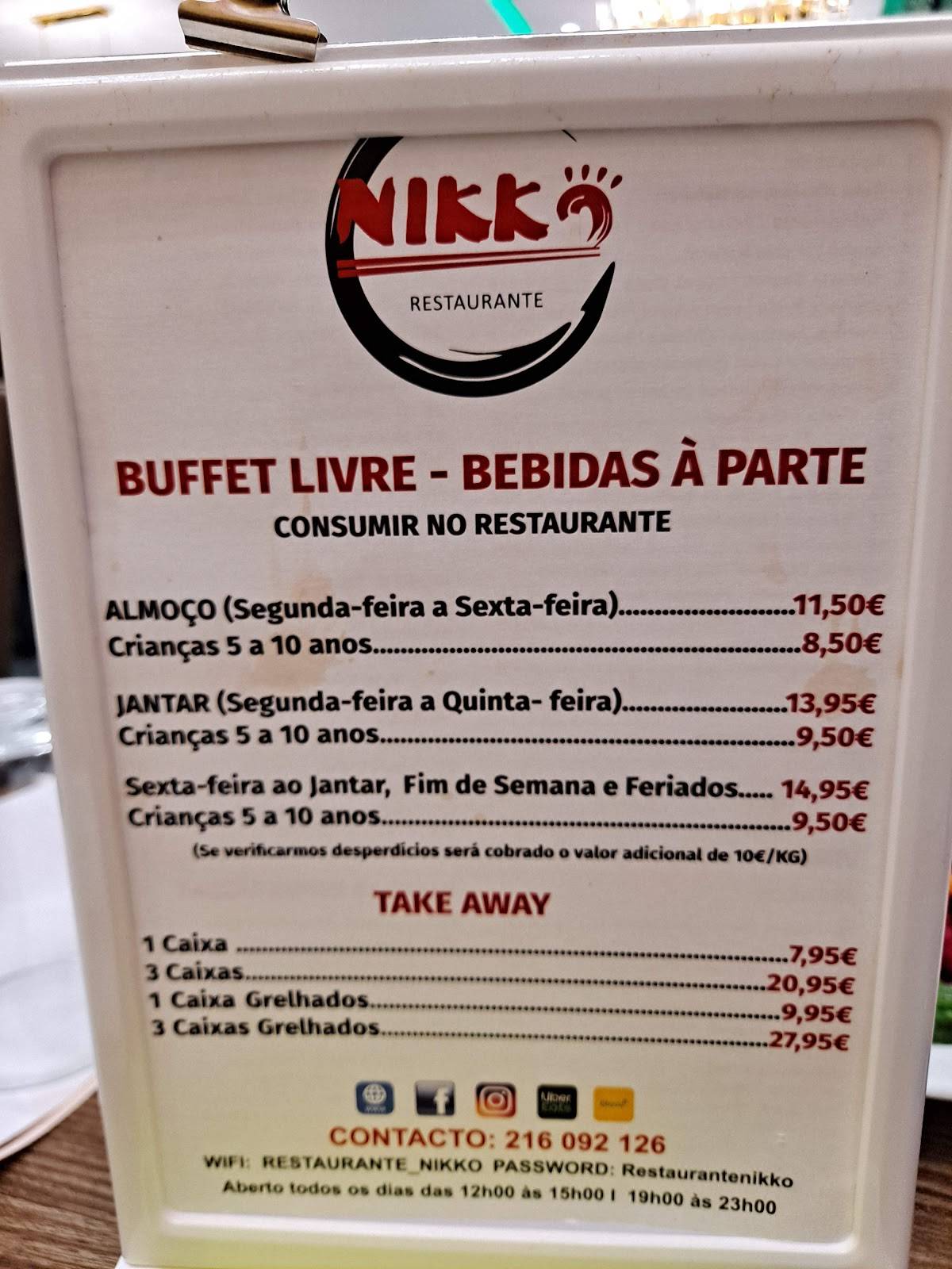 Menu em Restaurante NIKKO, Montijo, R. Vasco da Gama 274 A