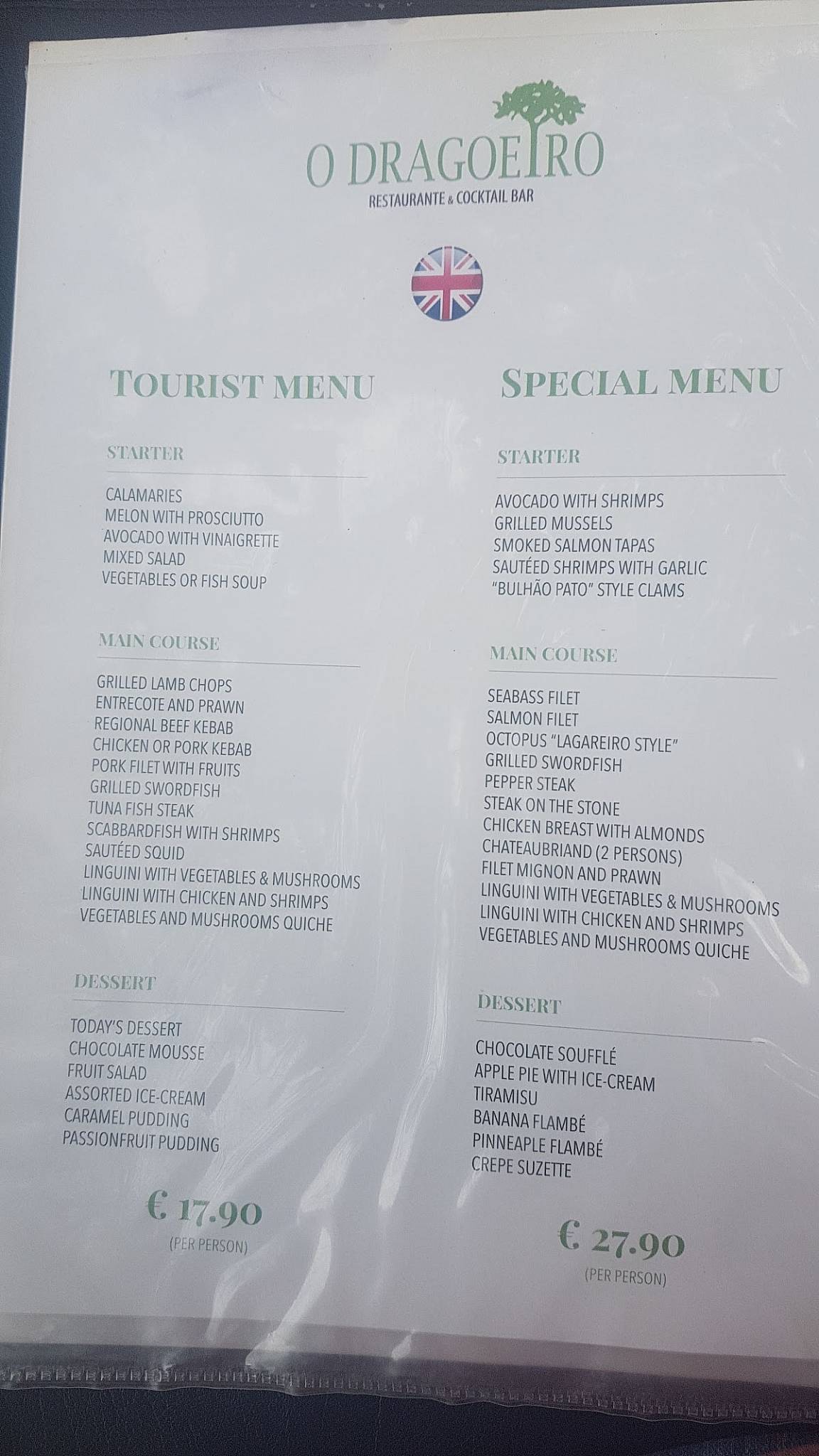 Menu em Restaurante O Dragoeiro, Funchal