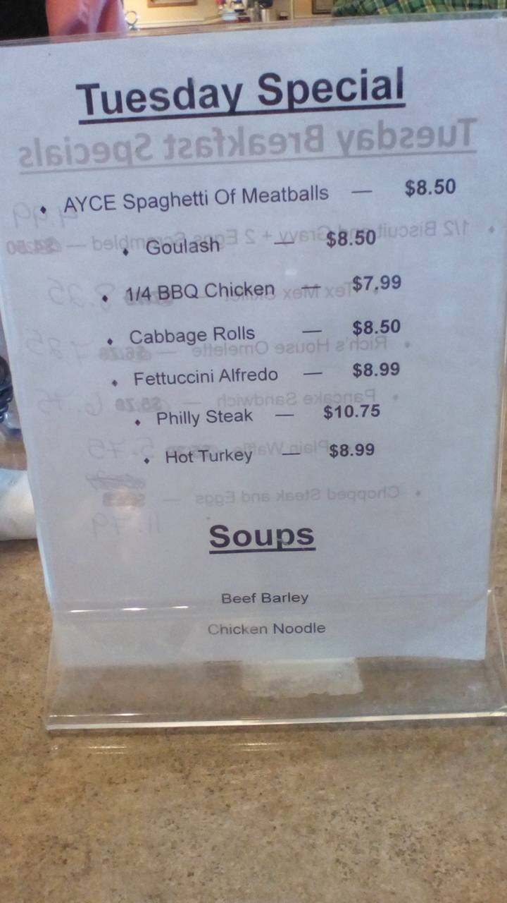 Menu at Rich's Family Restaurant, Danville