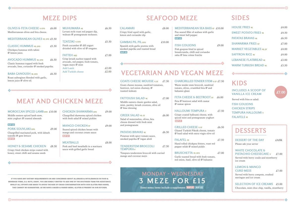 Menu at Southside Bar Restaurant, Glasgow