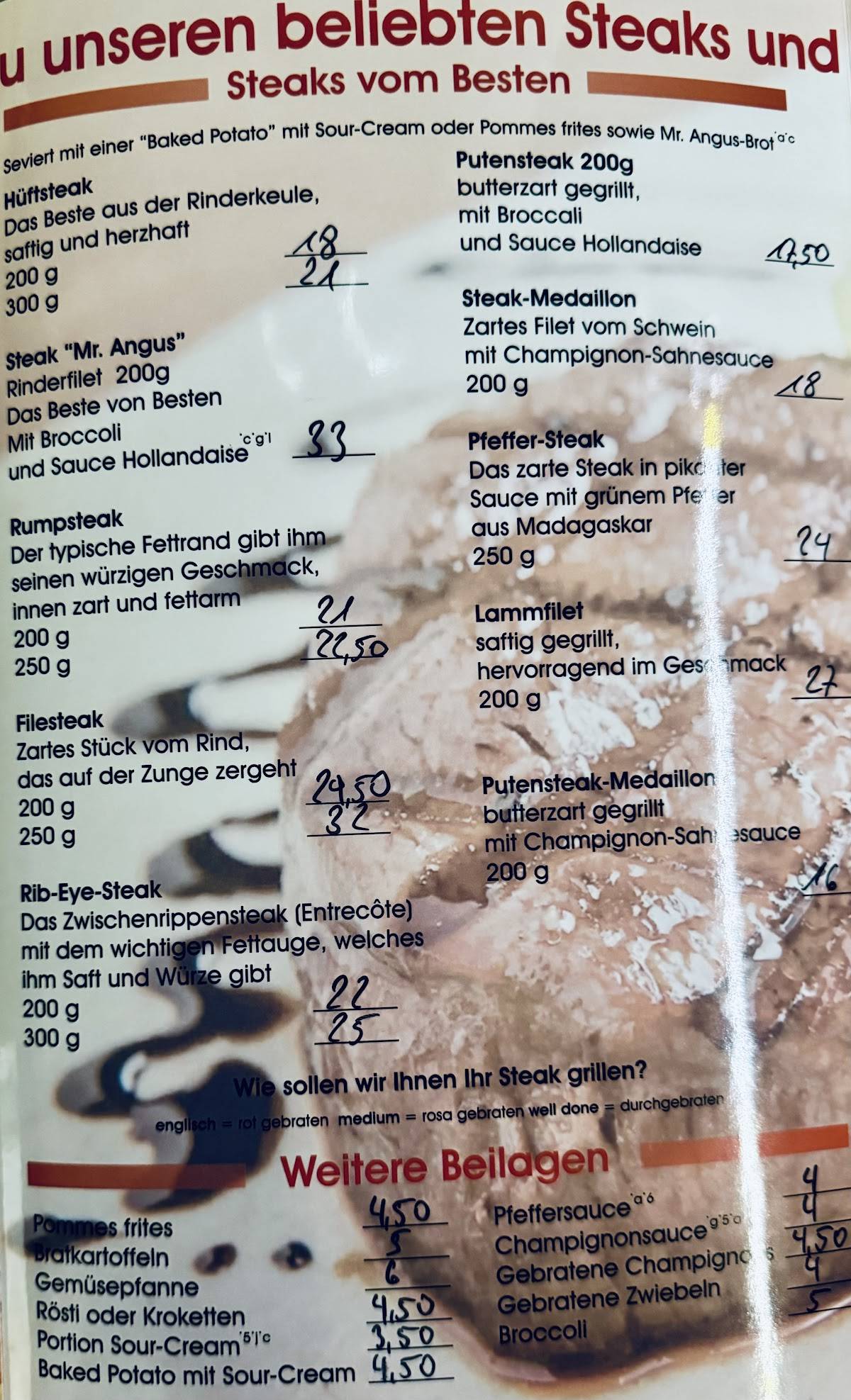 Speisekarte von Steak House Mr. Angus steakhaus, Schleswig
