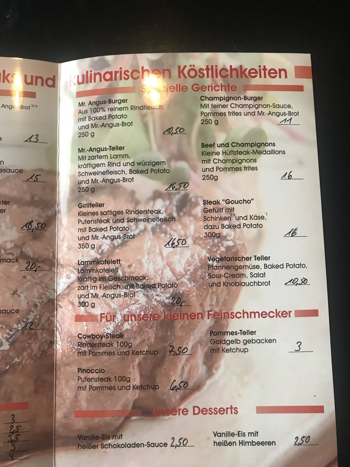 Speisekarte von Steak House Mr. Angus steakhaus, Schleswig