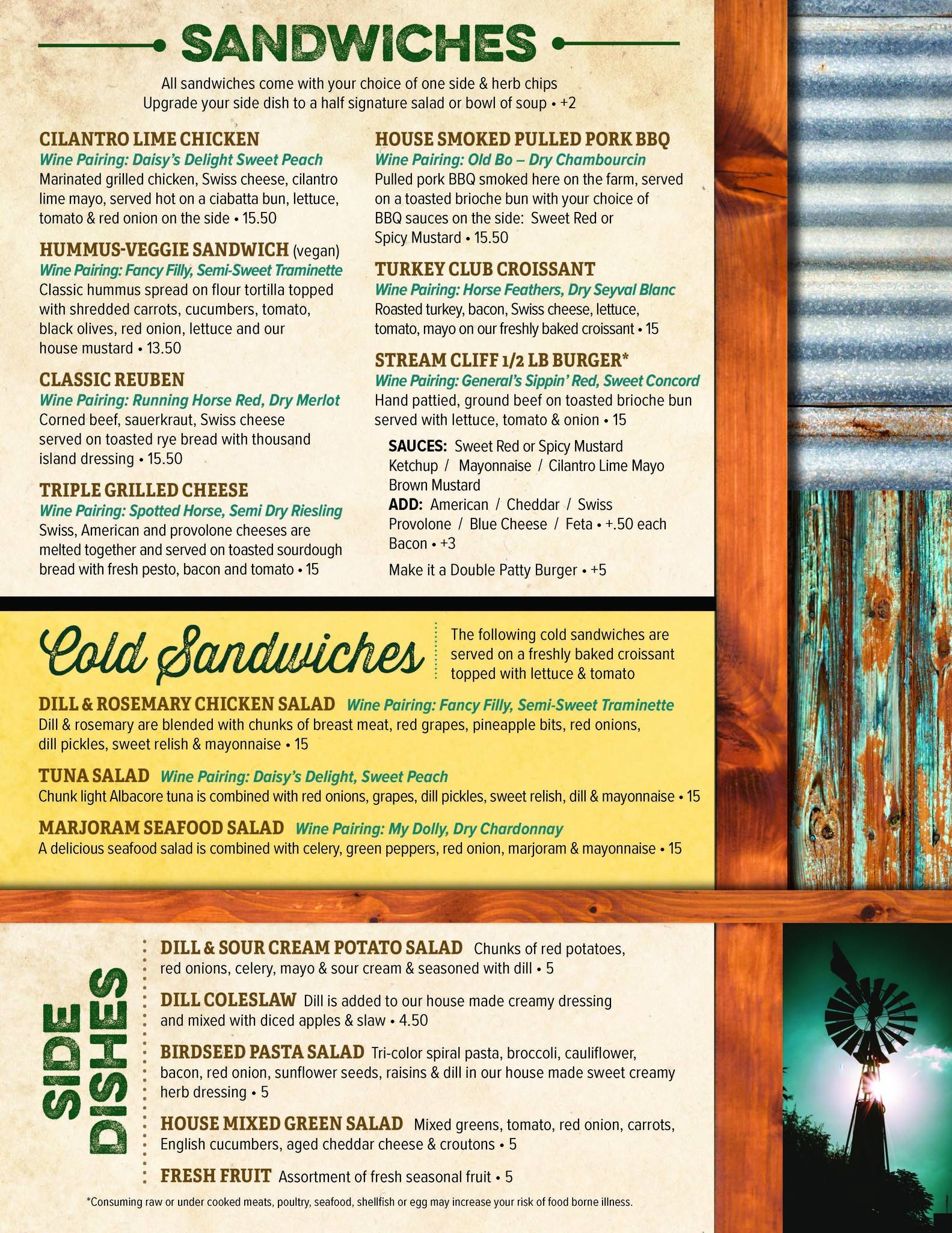 Menu at Stream Cliff Farm, Restaurant & Winery, Commiskey