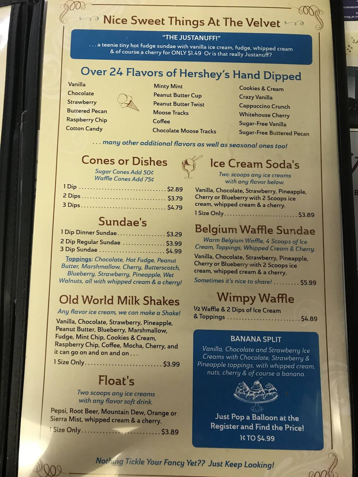Menu at The Velvet Café restaurant, Waynesboro