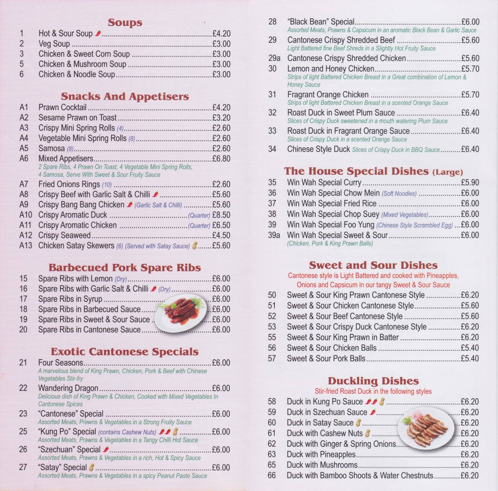 Menu at Win Wah House fast food, Bedworth