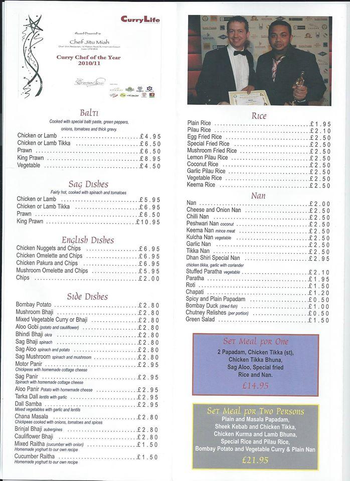 Menu at Dhan Shiri restaurant, Burnham-on-Crouch