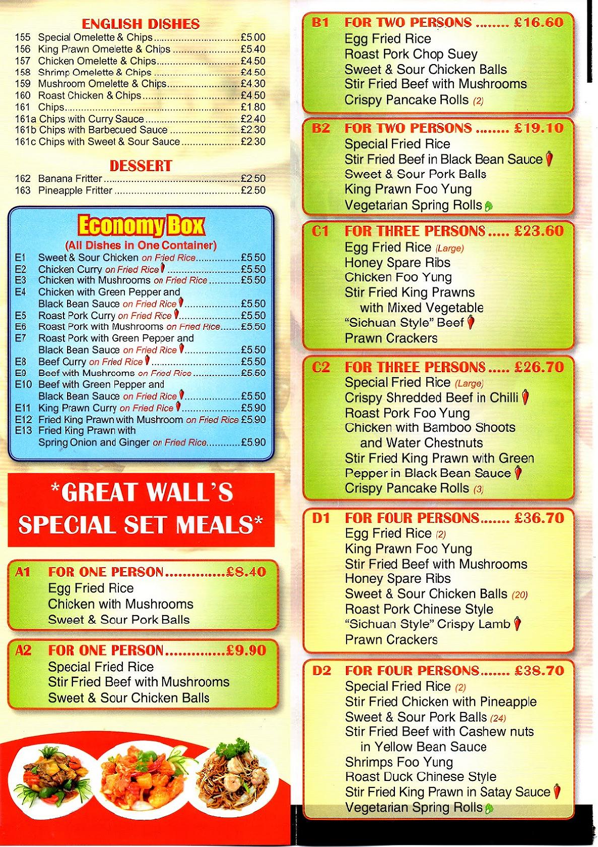 Menu at Great Wall fast food, Faversham