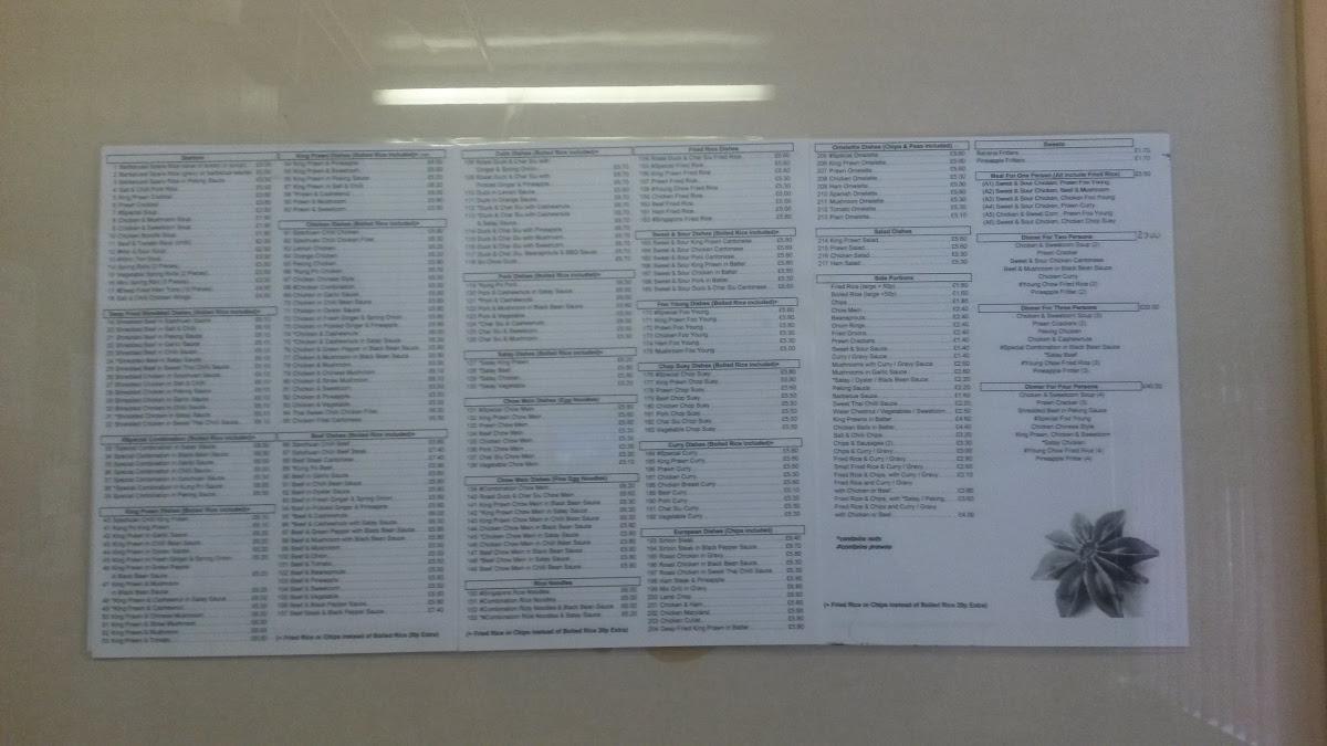 Menu at Sunman chinese fast food, Dumfries