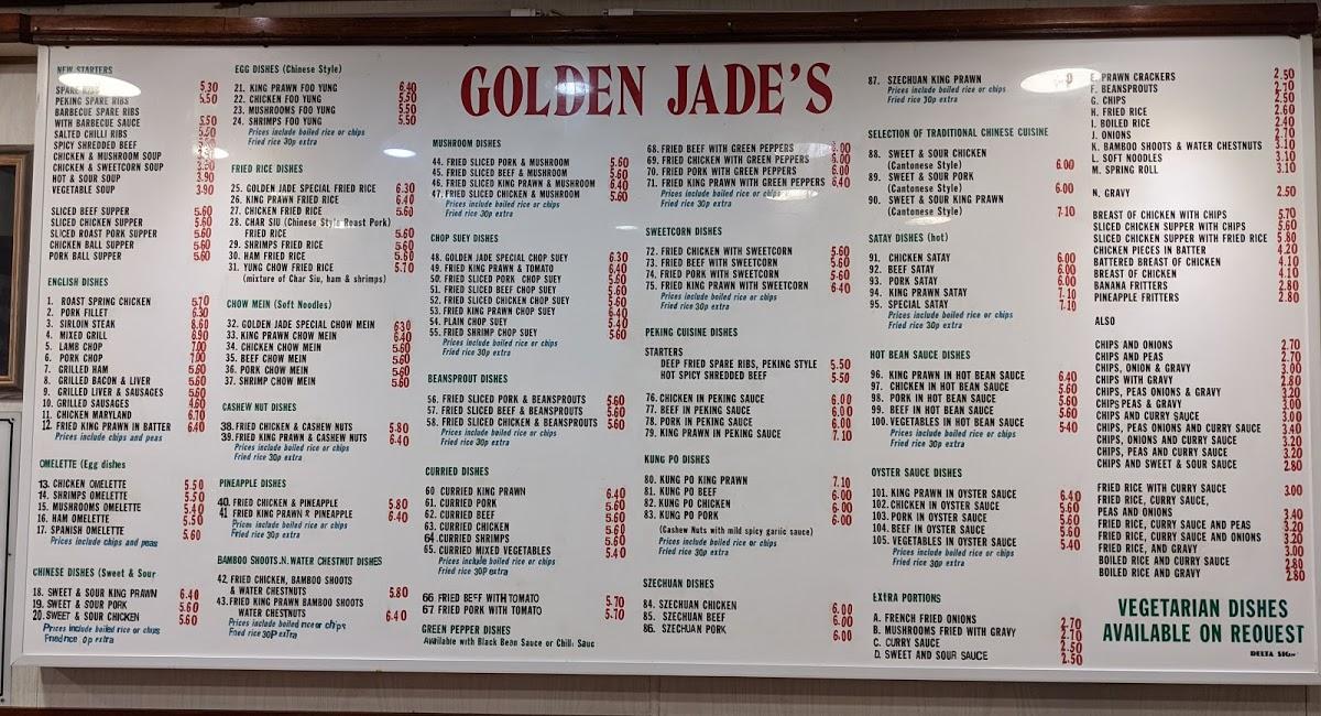 Menu at Golden Jade fast food, Banbridge, 84 Newry St
