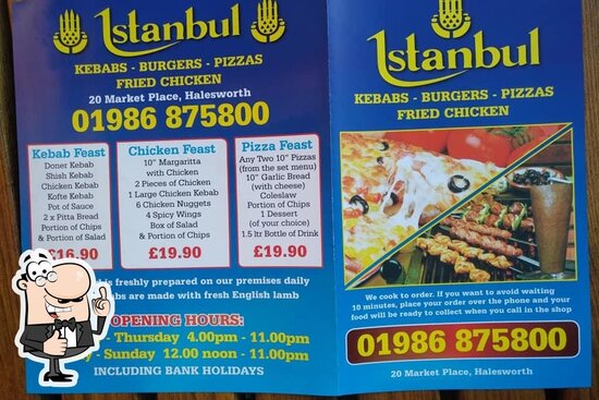 Menu at Istanbul Kebab pizza house restaurant, Halesworth