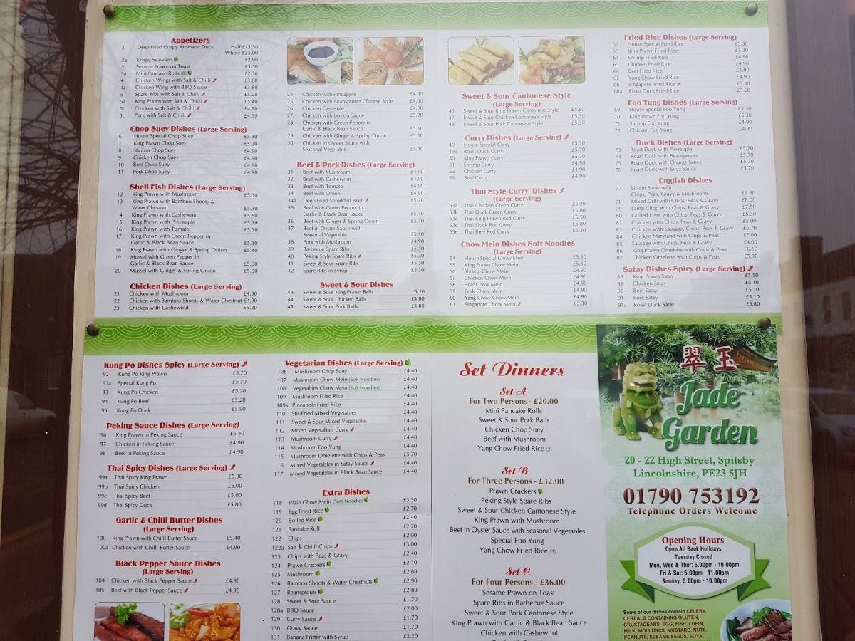 Menu at Jade Garden fast food, Spilsby