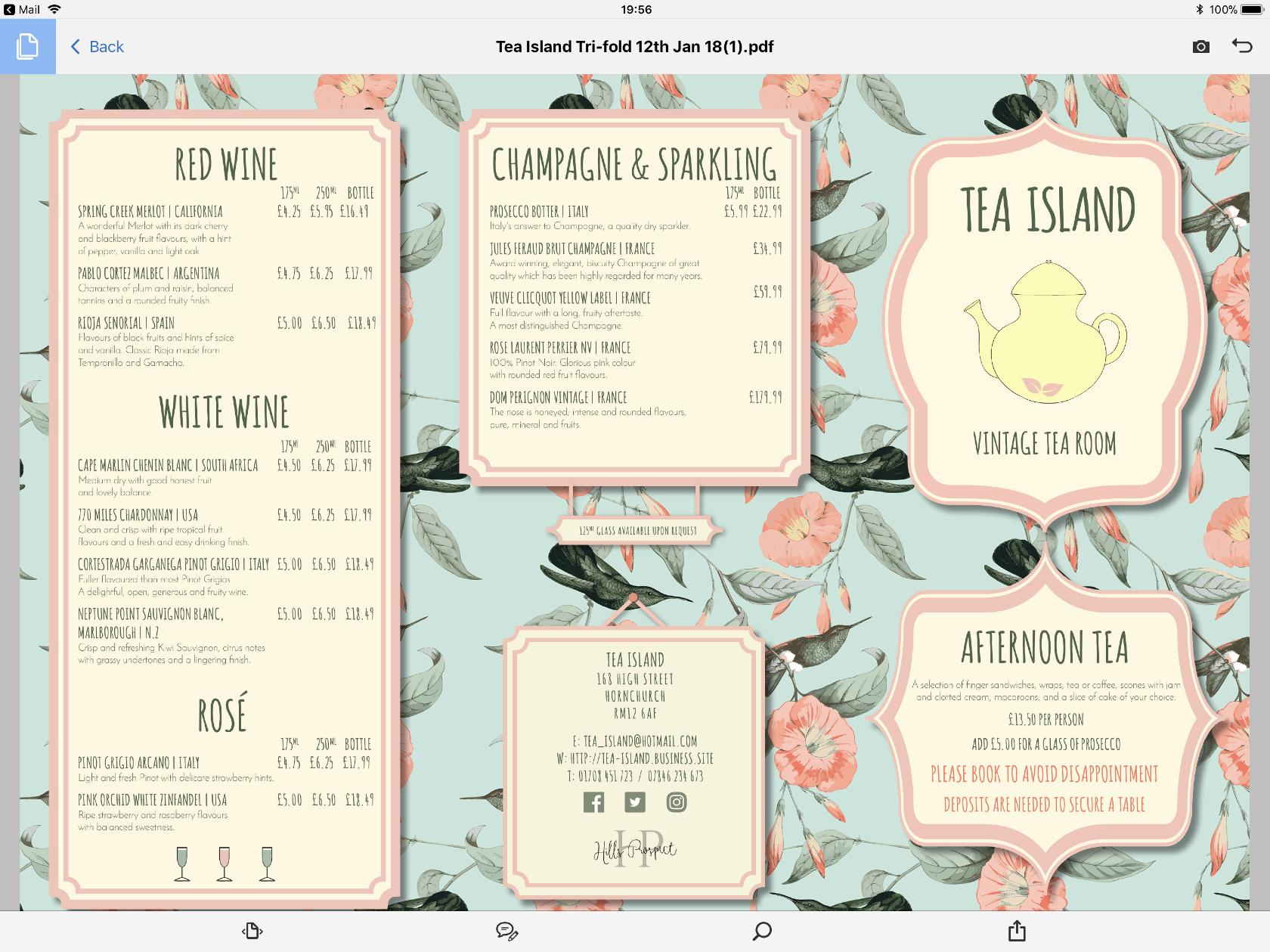 Menu at Tea Island restaurant, Hornchurch