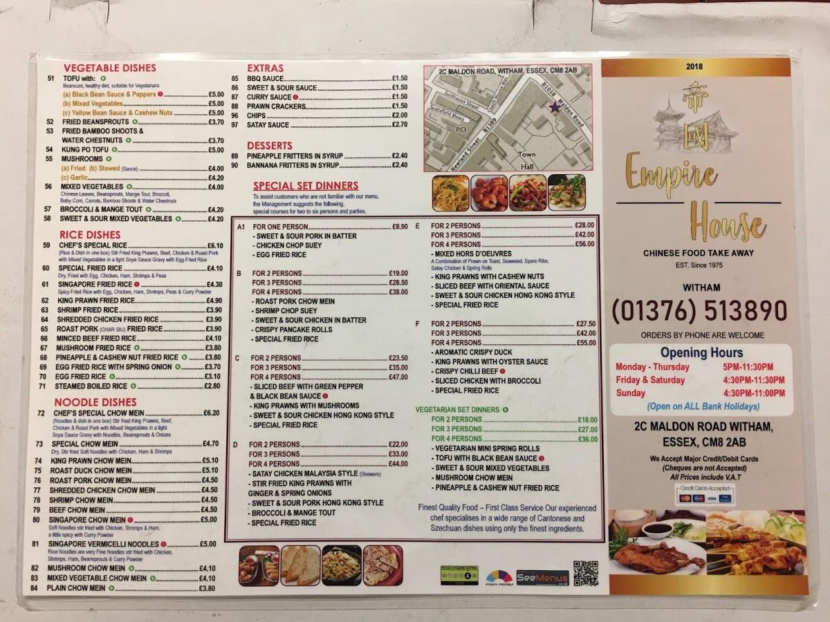 Menu at Empire House fast food, Witham