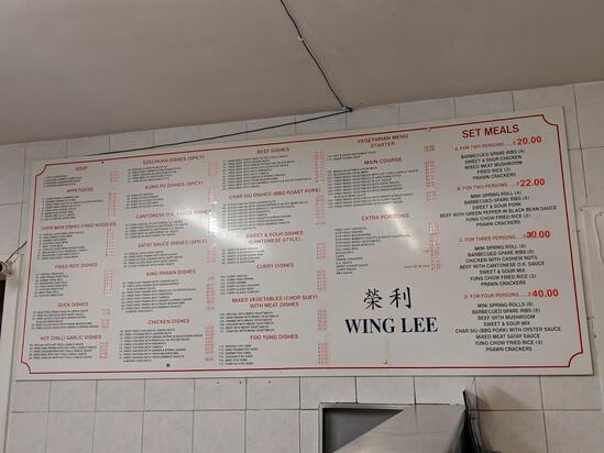 Menu at Wing Lee restaurant, Buxton