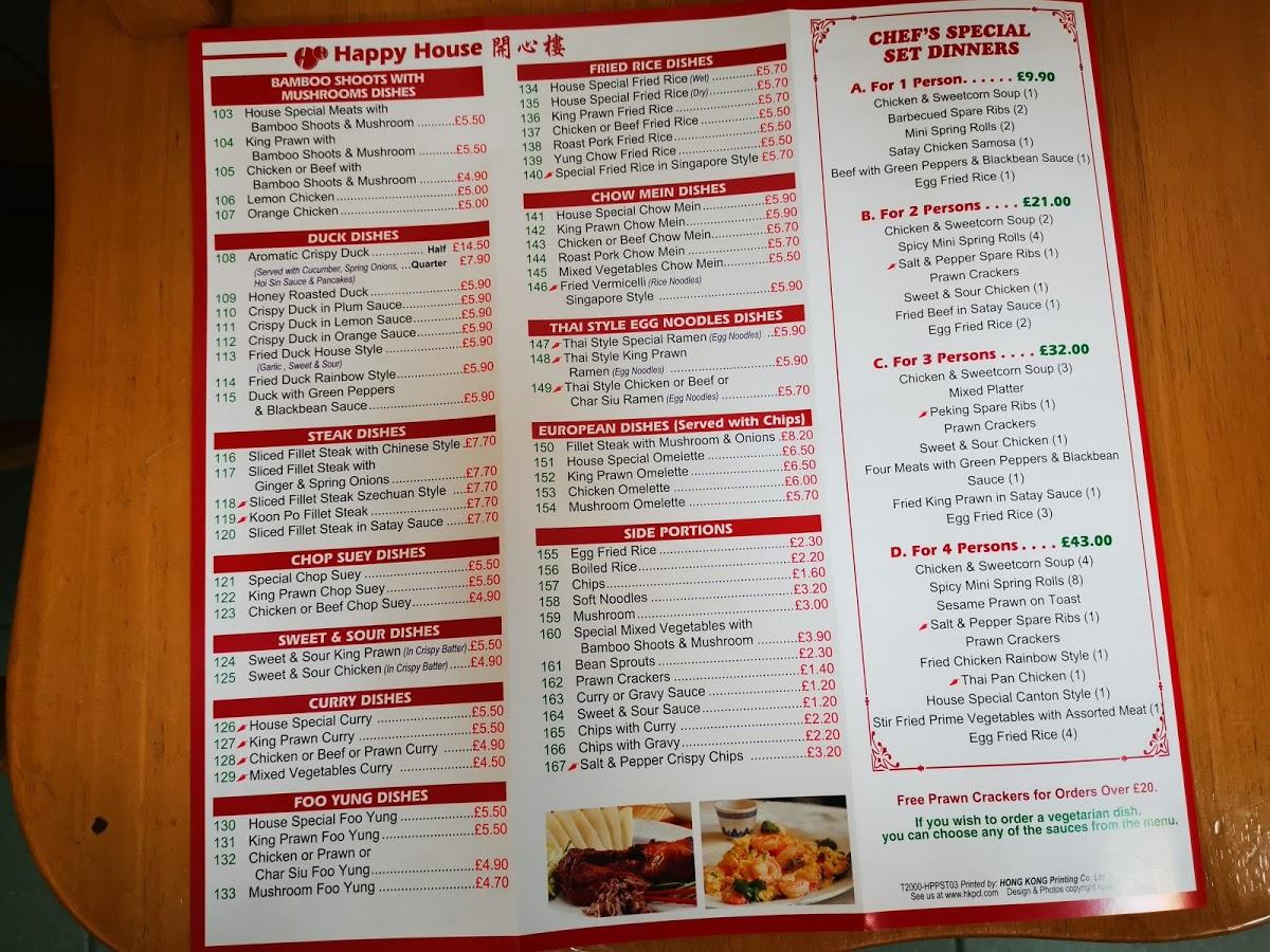 Menu at Happy House restaurant, Cheadle