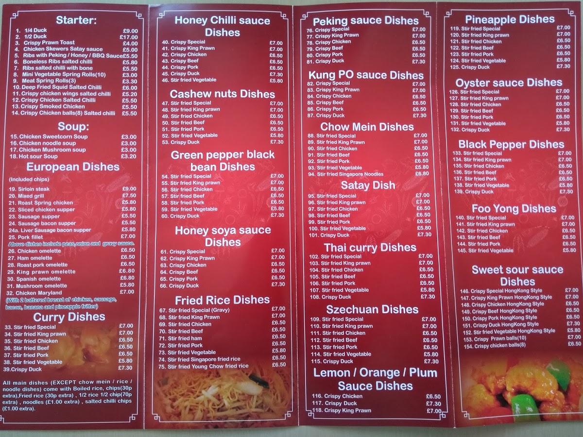 Menu at Li's Palace restaurant, Dromara