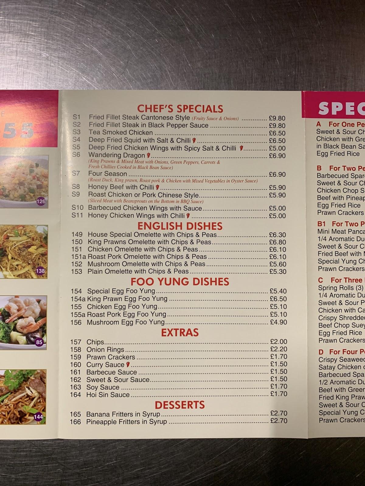 Menu at New Rays Chinese Take Away fast food, Shefford