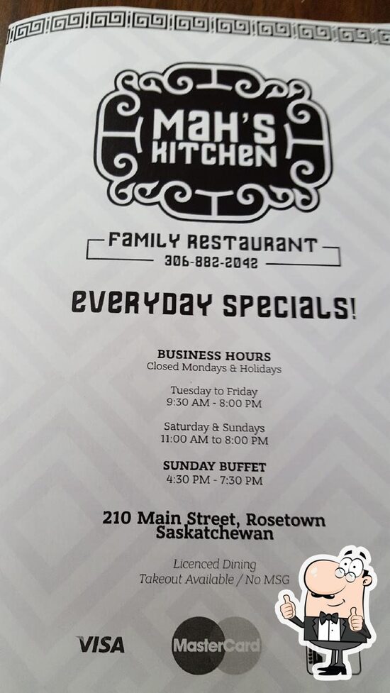 Menu at Mah's Kitchen restaurant, Rosetown