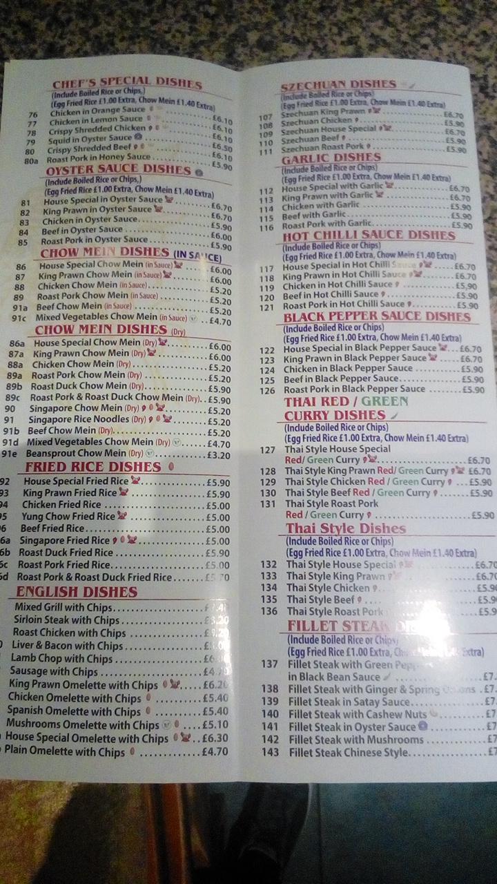 Menu at The New Orient Express fast food, Barnsley