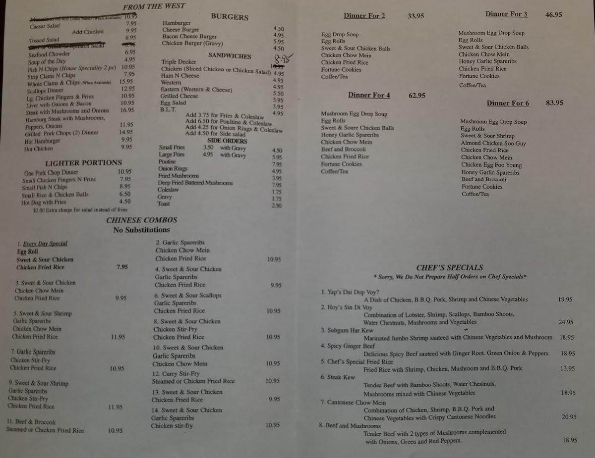 Menu at Yaps Place/Leetiks Service Center restaurant, River John