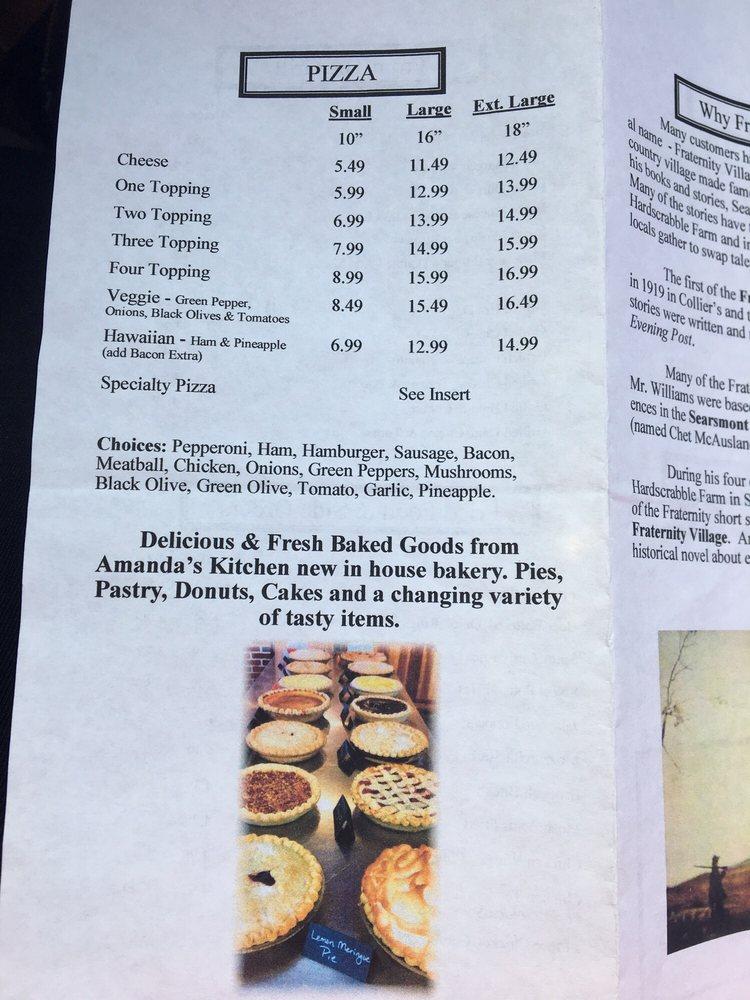 Menu at Fraternity Village General Store, Searsmont, 12 Main Street North