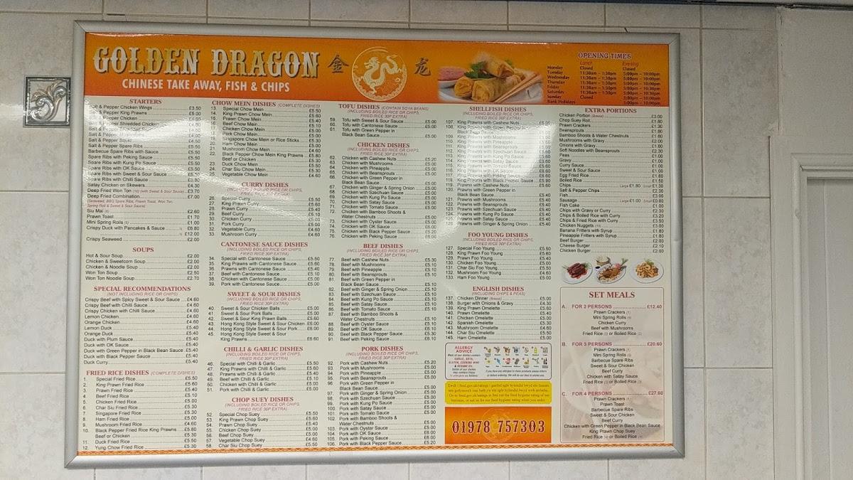 Menu at Golden Dragon restaurant, Wrexham