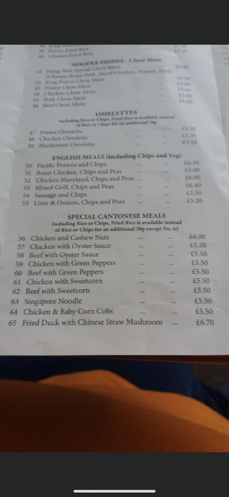 Menu at Hung Wan fast food, Selby