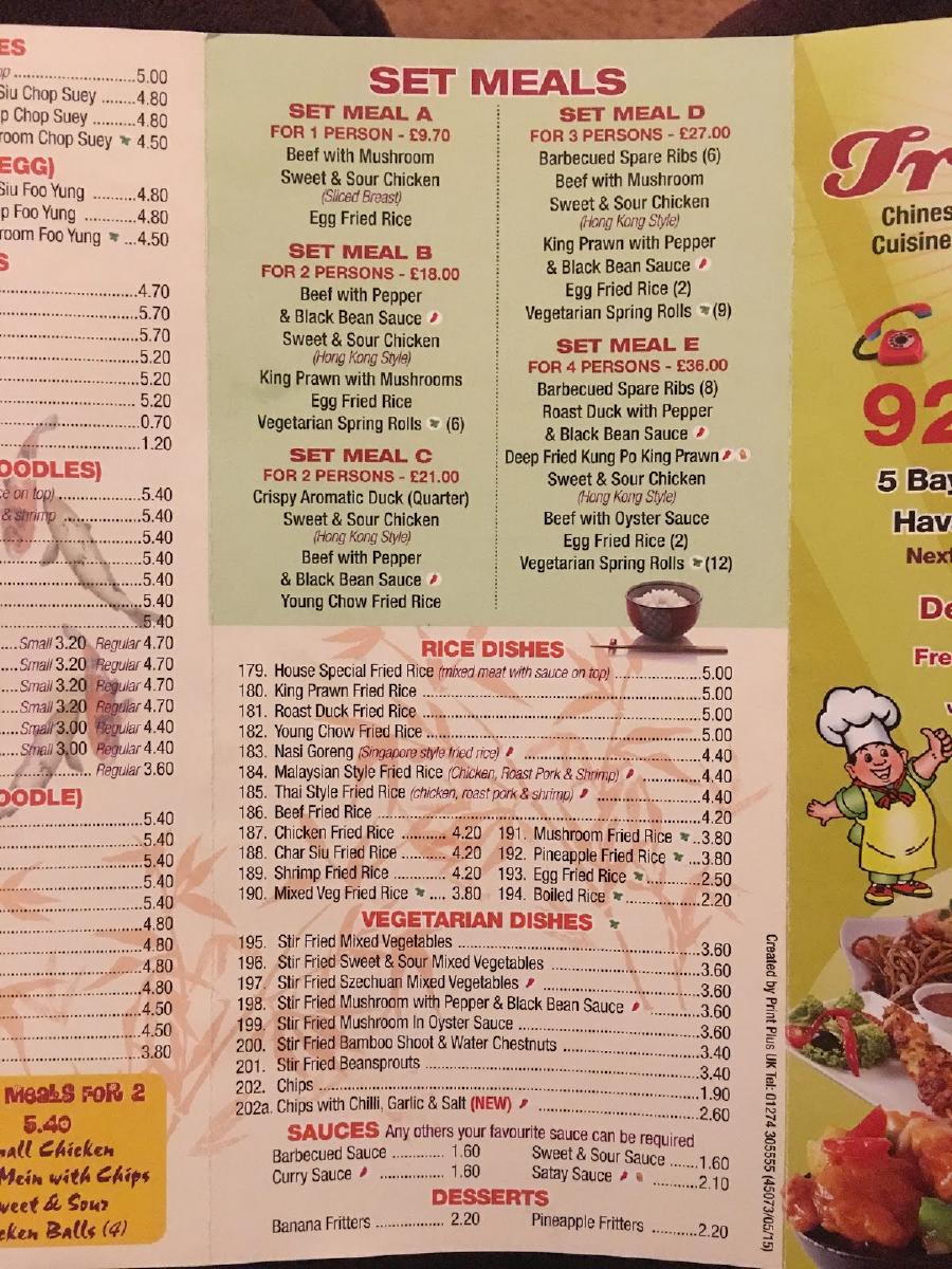 Menu at Treasure House restaurant, Havant