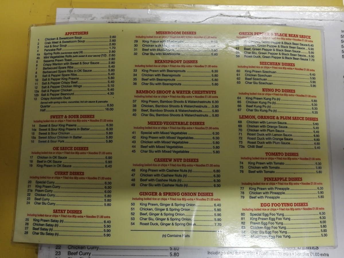 Menu at Wing Lee fast food, York, Shipton Rd