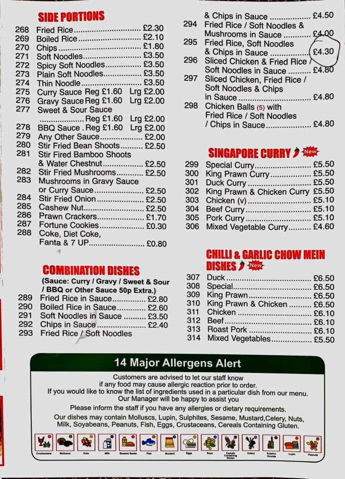 Menu at Liking restaurant, Sunderland