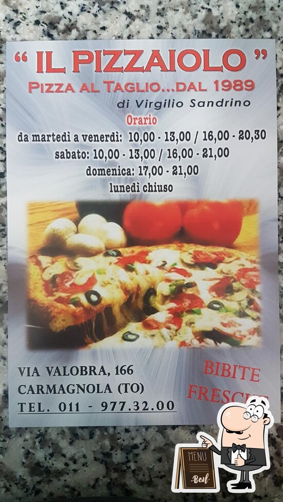 Menu at Il Pizzaiolo pizzeria, Carmagnola