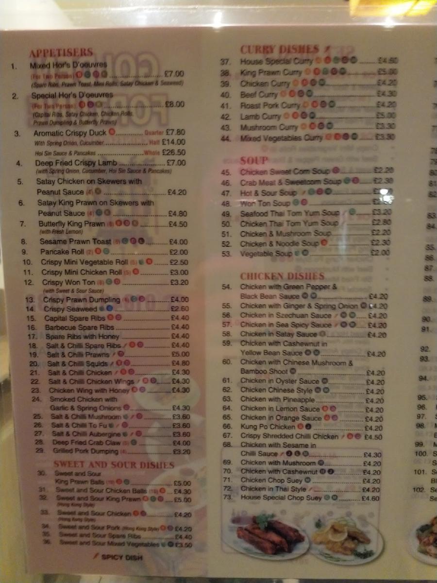 Menu at Golden Fortune restaurant, Ramsgate