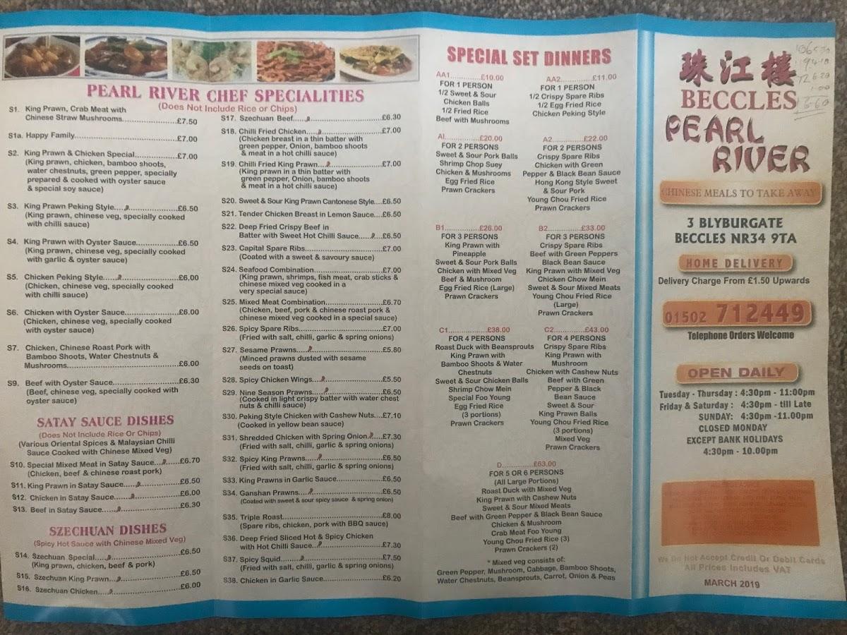 Menu at Pearl River Beccles fast food, Beccles
