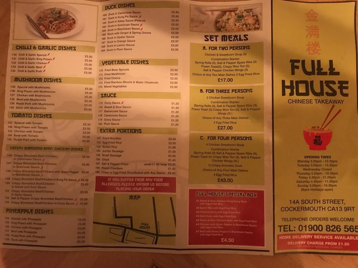 Menu at Full House fast food, Cockermouth