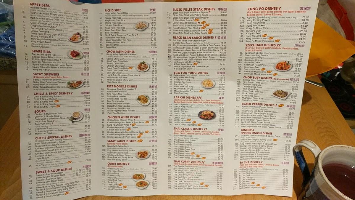 Menu at Happy Valley restaurant, Whipsnade