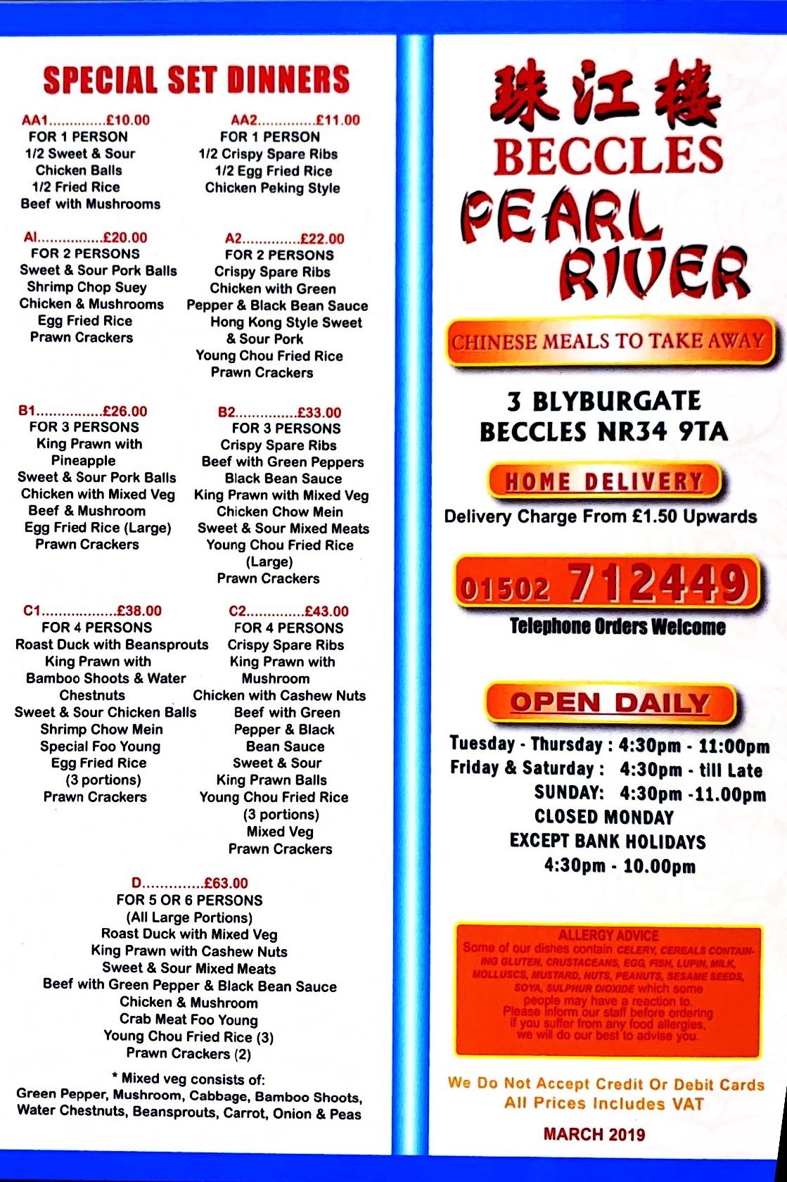 Menu at Pearl River Beccles fast food, Beccles