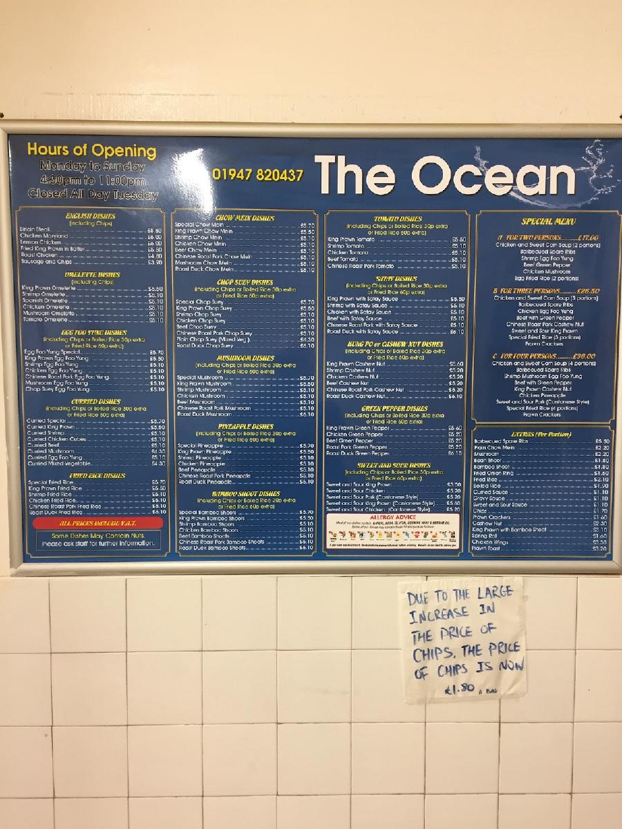 Menu at Ocean Chinese Takeaway fast food, Whitby