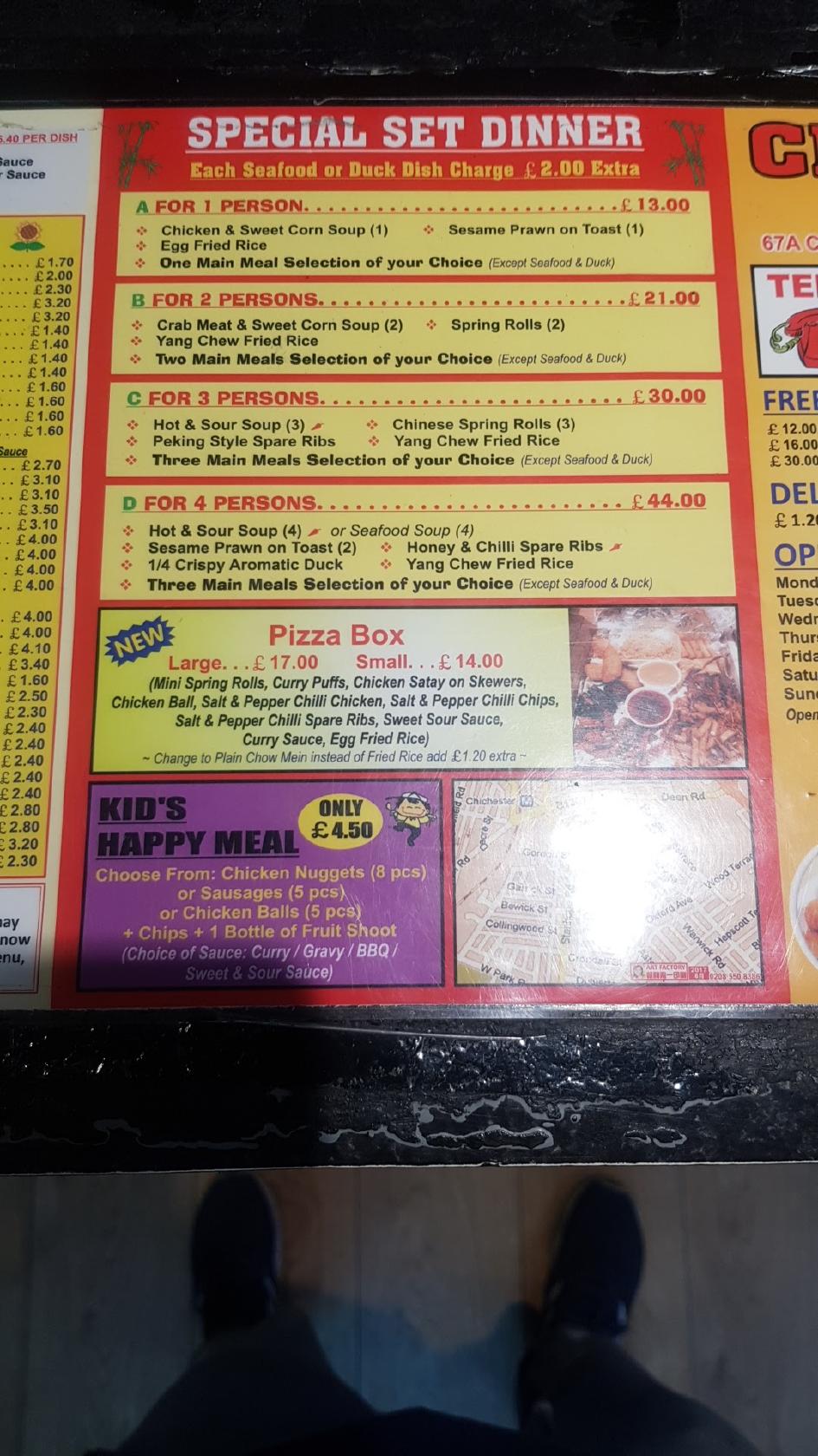 Menu at China Cook fast food, South Shields, 67A Canterbury St